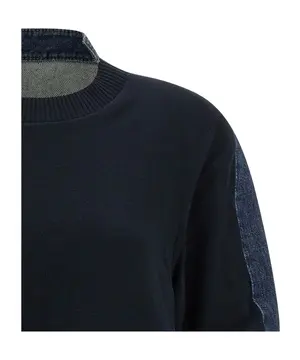 Sacai Denim-panelled Crewneck Jumper - Blue