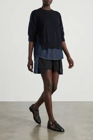 Sacai Denim-panelled Crewneck Jumper - Blue