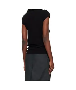 Issey Miyake High-neck Cap Sleeve Knit Sweater