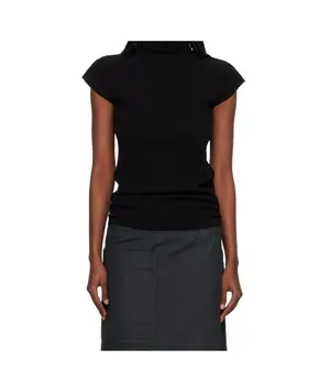 Issey Miyake High-neck Cap Sleeve Knit Sweater - Black