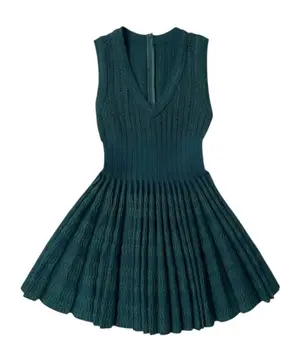 Alaïa V-neck Flared Knit Dress