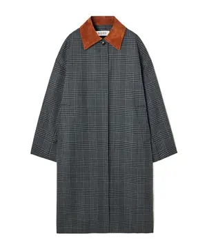 RÓHE Checked Wool Coat With Suede Collar - Gray
