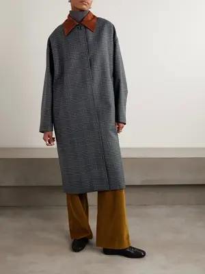 RÓHE Checked Wool Coat With Suede Collar