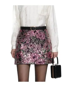 SELF-PORTRAIT Sequined Floral Mini Skirt