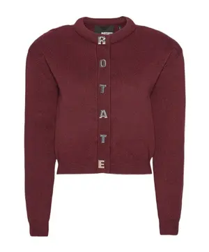 ROTATE BY BIRGER CHRISTENSEN Knit Cardigan With Metallic Logo Detail - Red