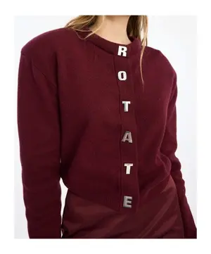 ROTATE BY BIRGER CHRISTENSEN Knit Cardigan With Metallic Logo Detail - Red