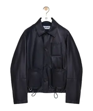 Loewe Patch Pocket Leather Jacket - Navy Blue