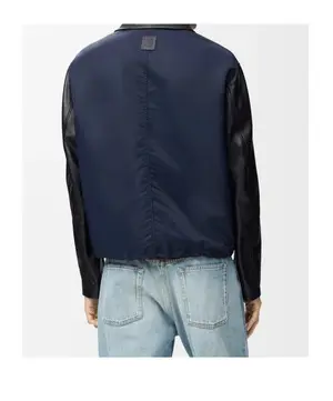 Loewe Patch Pocket Leather Jacket - Navy Blue