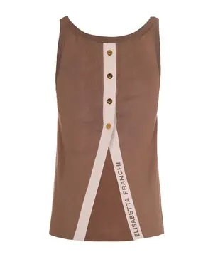 Elisabetta Franchi Sleeveless Knit Top With Golden Buttons - Brown