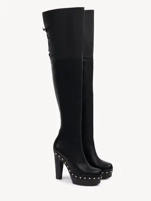 Chloé Lola Over-the-knee Boots With Wooden Platform - Black