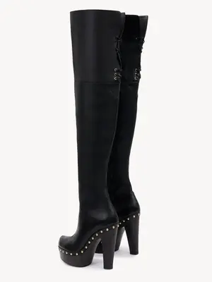 Chloé Lola Over-the-knee Boots With Wooden Platform - Black
