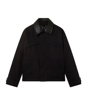 GOLDEN GOOSE Long Sleeve Bomber Jacket With Leather Collar - Black