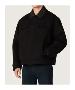 GOLDEN GOOSE Long Sleeve Bomber Jacket With Leather Collar - Black