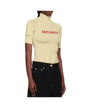 PUSHBUTTON High Neck Printed Top With Patch Pocket