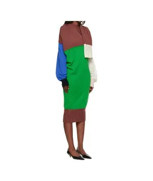 Issey Miyake Color-blocked Knit Dress With Scarf