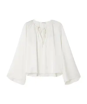 FRAME Pleated Blouse With Keyhole Neckline