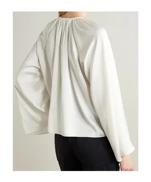 FRAME Pleated Blouse With Keyhole Neckline