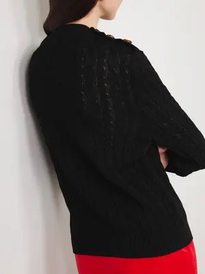 BLAZÉ MILANO Cable Knit Sweater With Shoulder Buttons - Black