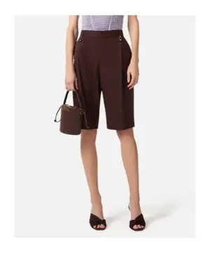 Elisabetta Franchi Pleated Bermuda Shorts With Rivet And Ring Detail - Cocoa