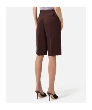 Elisabetta Franchi Pleated Bermuda Shorts With Rivet And Ring Detail - Cocoa