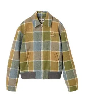 Miu Miu Checked Blouson Jacket - Camel/pilot Blue