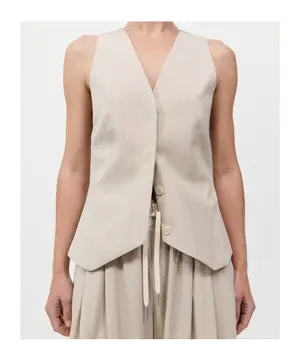 ST. AGNI Sleeveless V-neck Button Vest - Latte