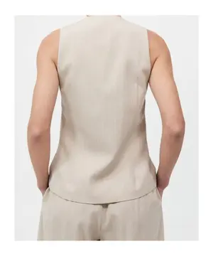 ST. AGNI Sleeveless V-neck Button Vest - Latte