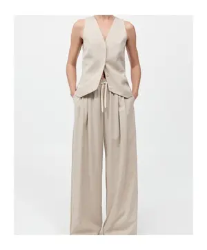 ST. AGNI Sleeveless V-neck Button Vest - Latte
