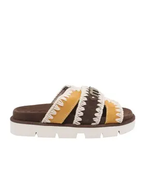 Mou Bio Stitch Detail Sandals - Deep Brown