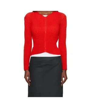 Issey Miyake Textured Knit Button-down Cardigan - Red