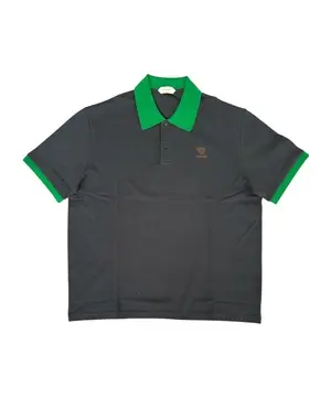 Versace Logo Embroidered Piqué Polo Shirt - Black