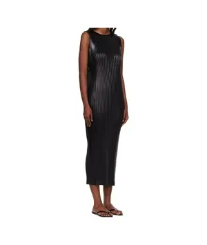 Issey Miyake Sleeveless Metallic Pleated Midi Dress
