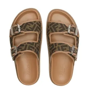 Fendi Monogrammed Strap Buckled Sandals - Brown
