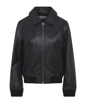 YVES SALOMON Long Sleeve Zip-up Leather Jacket - Black