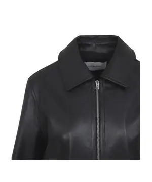 YVES SALOMON Long Sleeve Zip-up Leather Jacket - Black