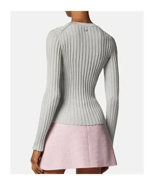 Versace Ribbed Knit Crewneck Top With Medusa Studs - Grey