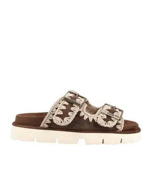 Mou Buckled Flat Sandals - Nude