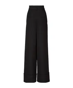 Fendi Ff Buckle Belted Wide-leg Wool Trousers - Black