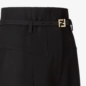 Fendi Ff Buckle Belted Wide-leg Wool Trousers - Black