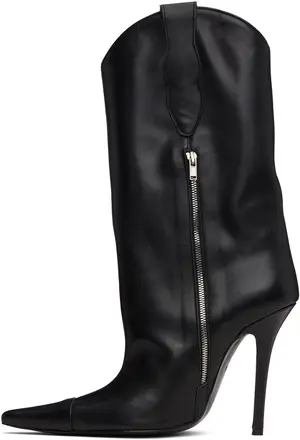 PUSHBUTTON Pointed Toe Leather Boots