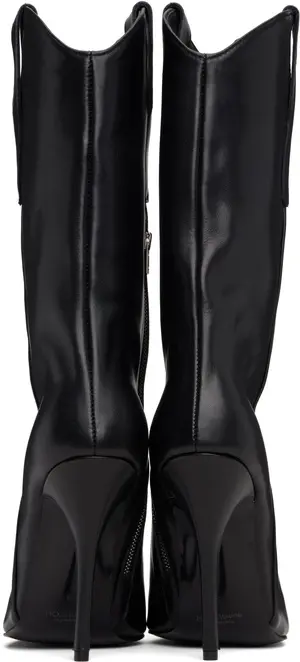 PUSHBUTTON Pointed Toe Leather Boots
