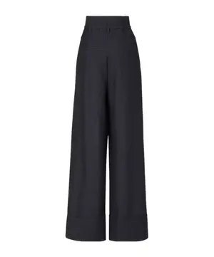 Fendi Belted Pinstriped Wide-leg Trousers - Black