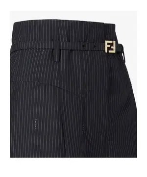Fendi Belted Pinstriped Wide-leg Trousers - Black