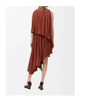 Loewe Asymmetric Midi Dress With Sunburst Pleats