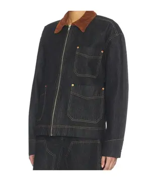 SLVRLAKE Long Sleeve Denim Jacket With Suede Collar - Black