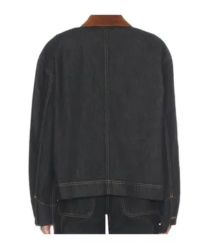 SLVRLAKE Long Sleeve Denim Jacket With Suede Collar - Black
