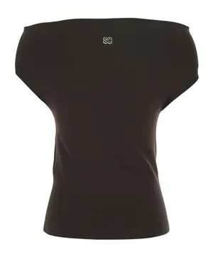 SEMICOUTURE Off-shoulder Sleeveless Knit Top - Brown