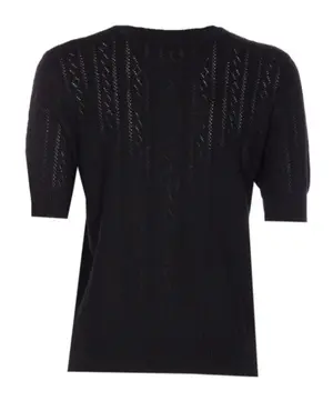 LISA YANG Nika Pointelle Short-sleeve Sweater - Black
