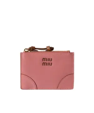Miu Miu Leather Card Holder - Camelia/cognac