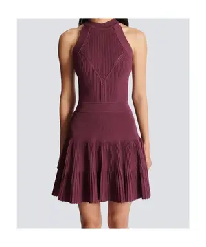 Balmain Sleeveless Openwork Knit Flared Dress - Posture